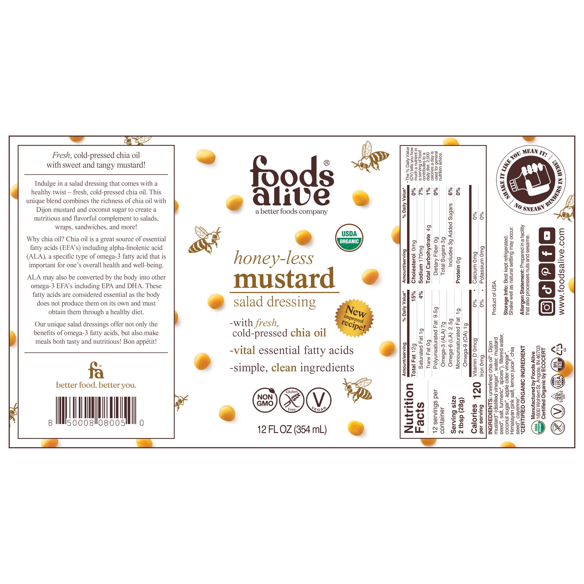 Organic Honey-less Mustard Dressing: Cold-Pressed Oil – Foods Alive Inc.