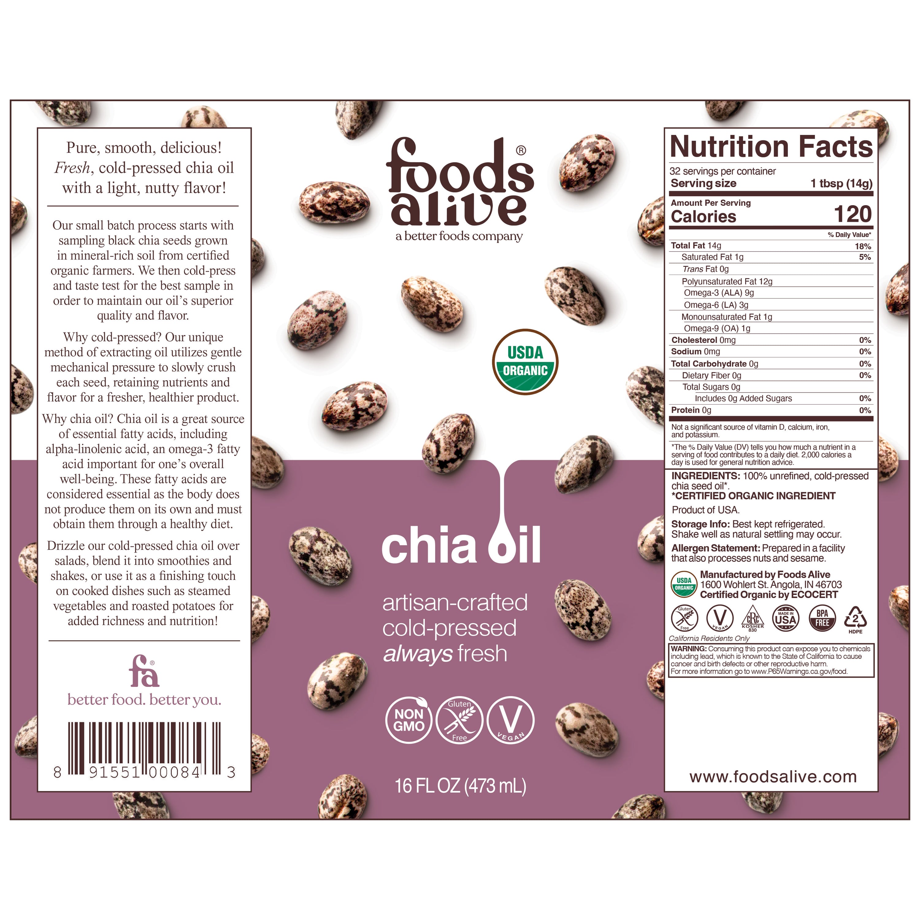 Organic Chia Seed Oil - Artisan Cold Pressed Oil – Foods Alive Inc.