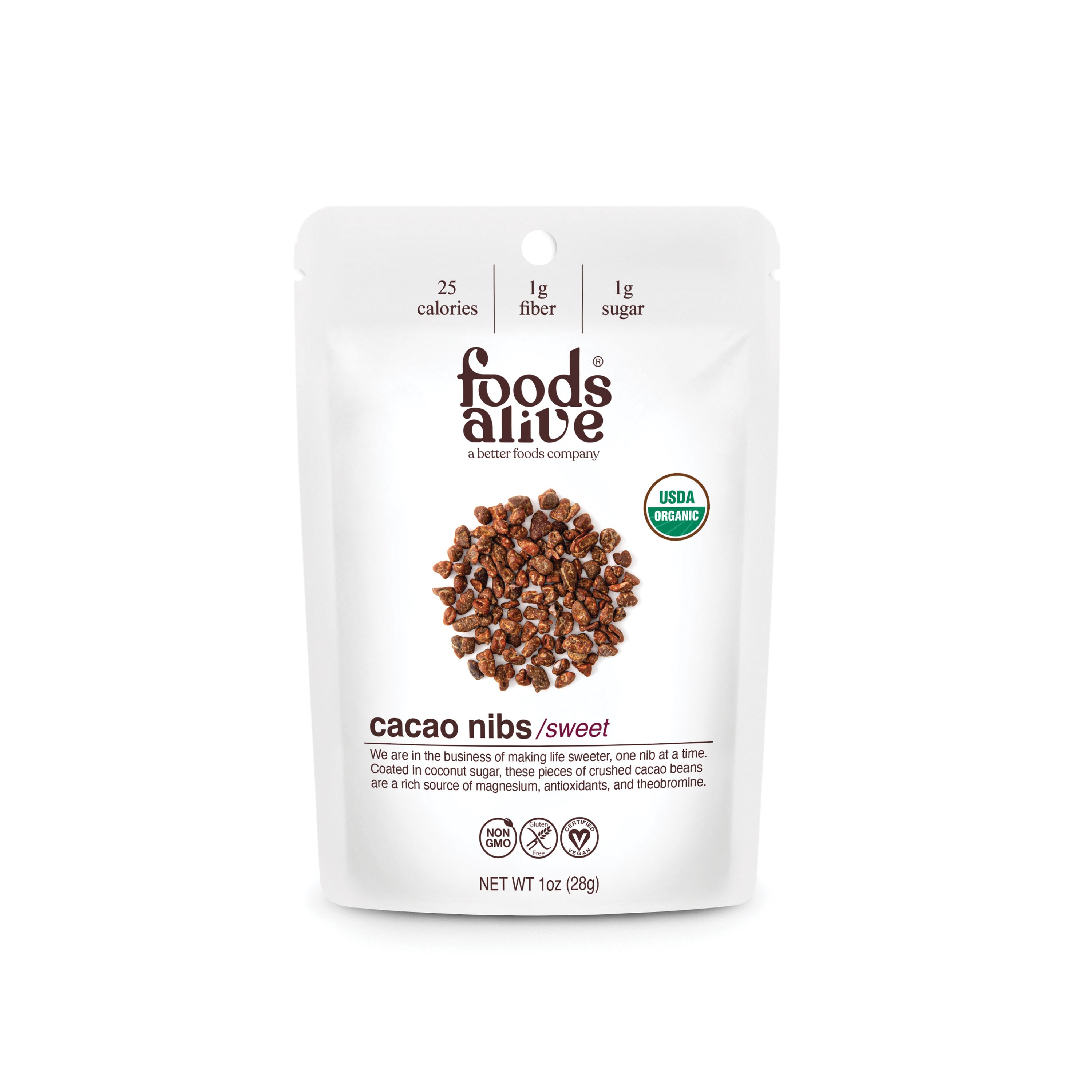 Organic Sweet Cacao Nibs (with Coconut Sugar) – Foods Alive Inc.