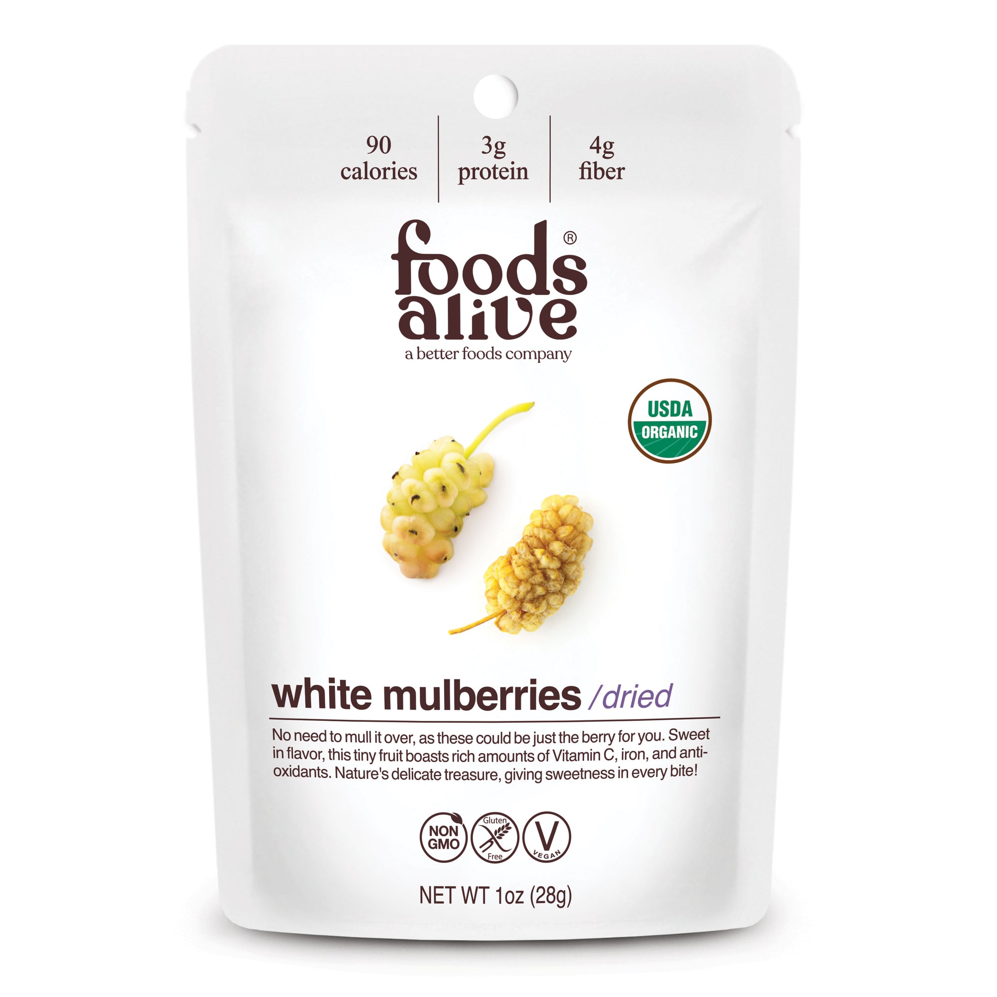 Organic White Mulberries: Unsweetened Dried Mulberries – Foods Alive Inc.