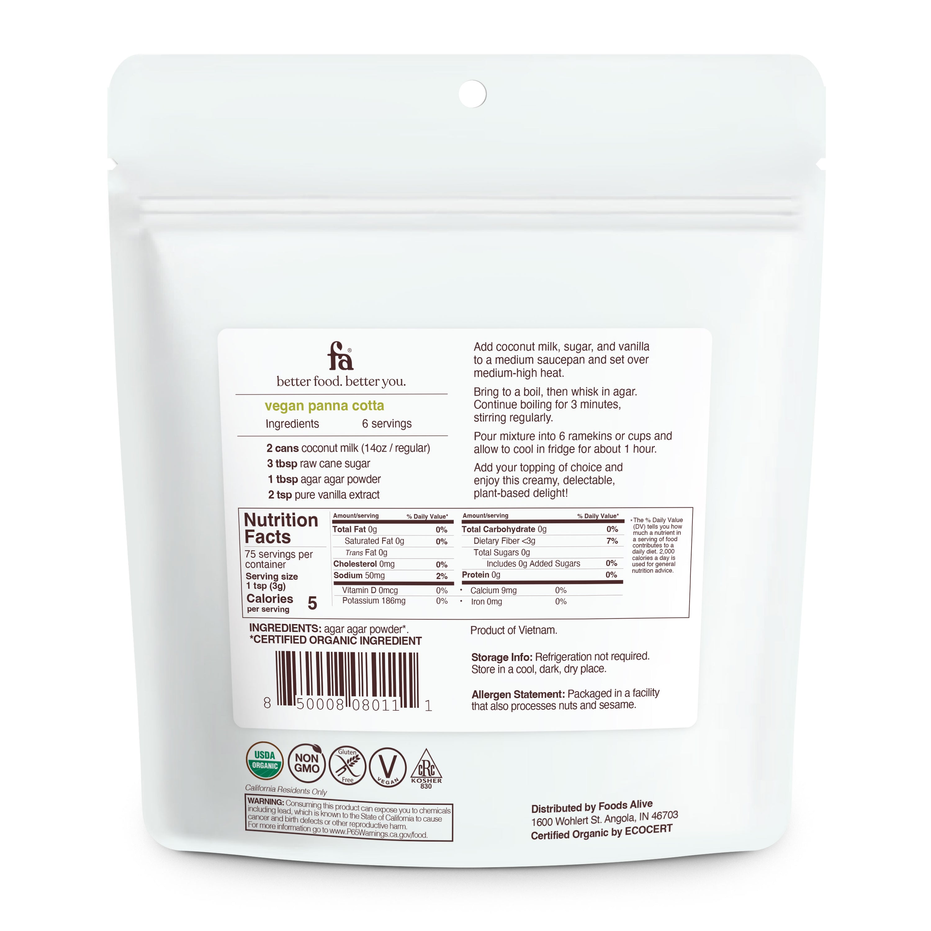 Organic Agar Agar Powder - Plant Based, Vegan Gelatin – Foods Alive Inc.