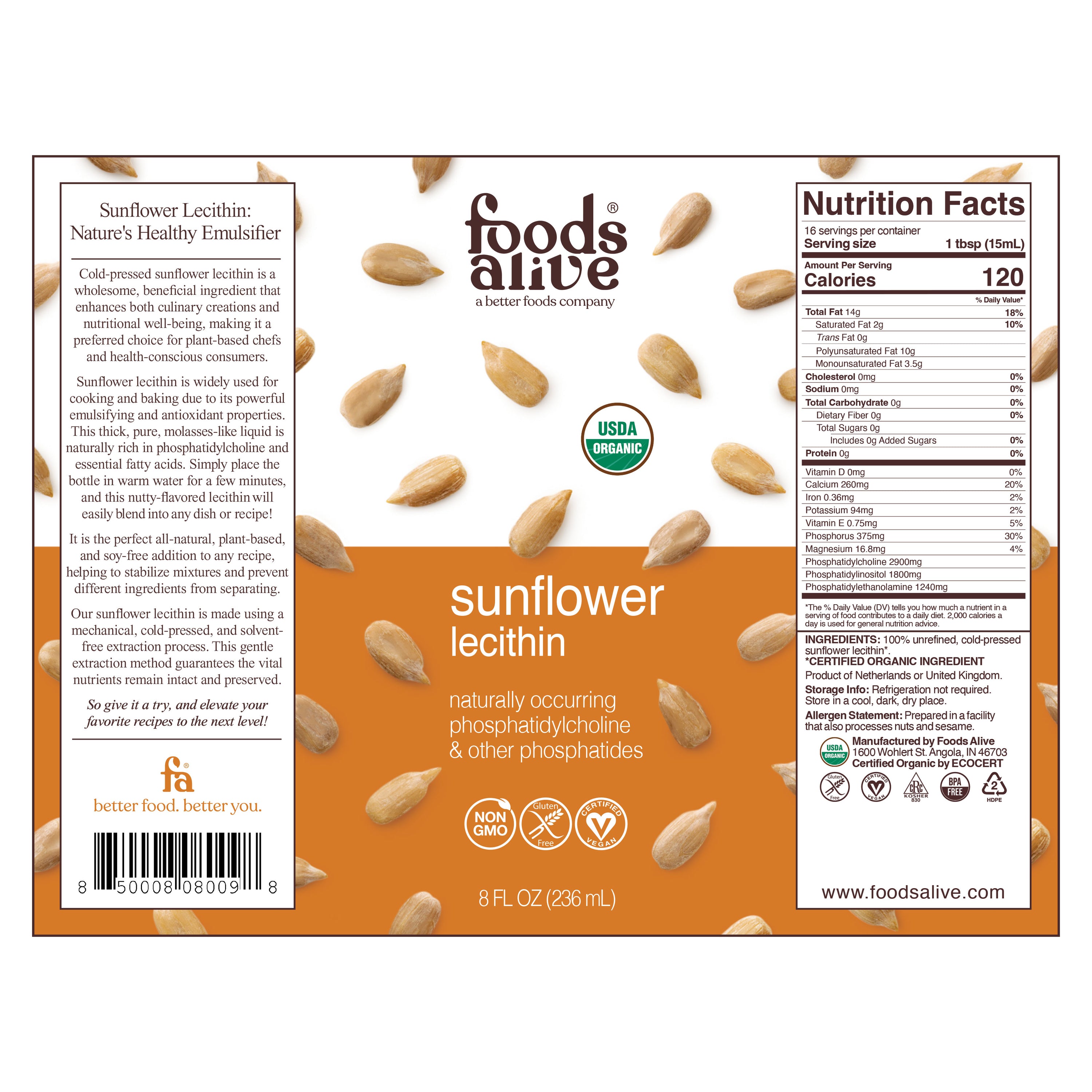 Organic Sunflower Lecithin - Cold-Pressed, Soy-Free – Foods Alive Inc.