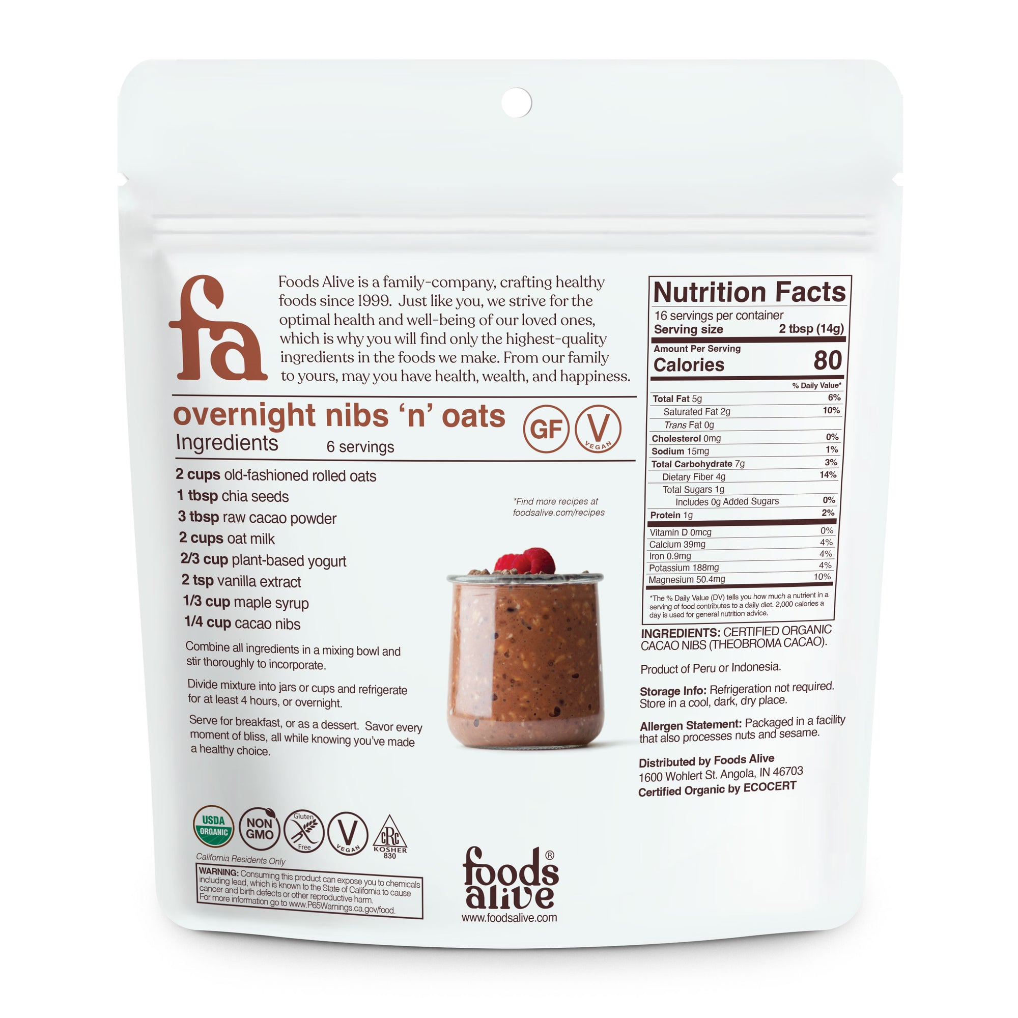 Organic Cacao Nibs - Raw Superfood – Foods Alive Inc.