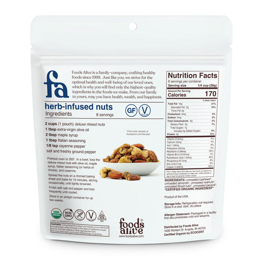 Organic Deluxe Mixed Nuts - Cashews, Walnuts, Pecans – Foods Alive Inc.